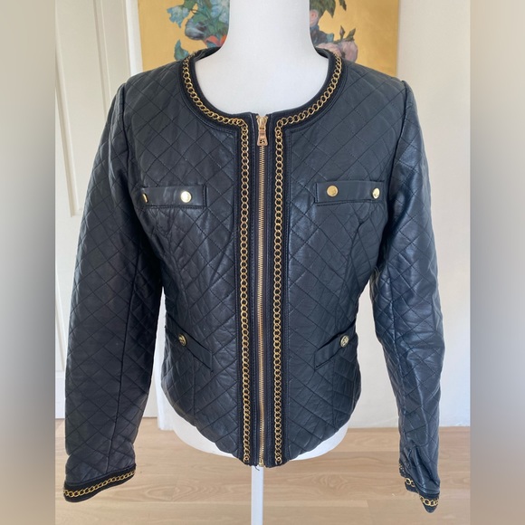 ABS Allen Schwartz | Jackets & Coats | Abs Chanellike Faux Leather Quilted Jacket With Gold ...